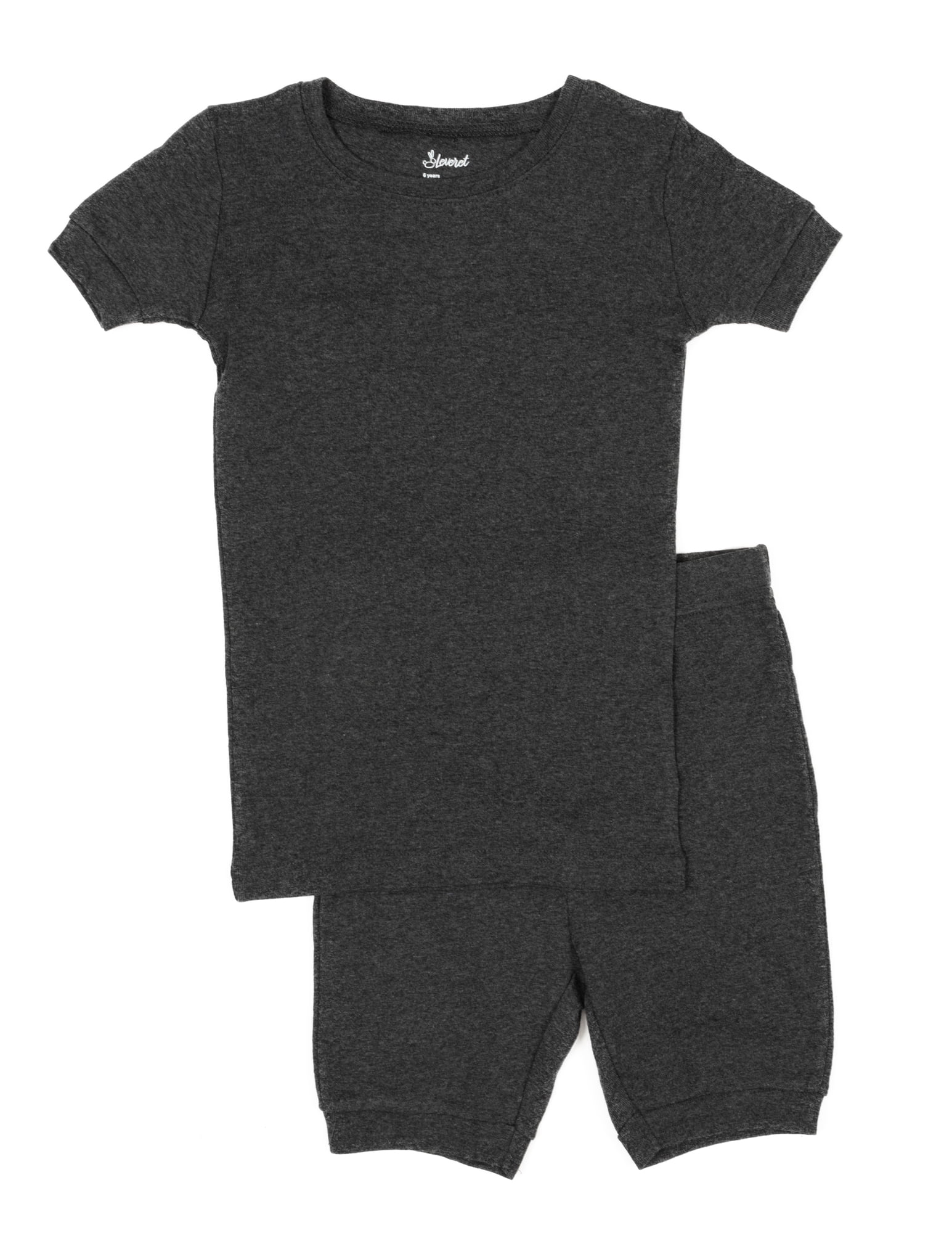 Leveret Kids Two Piece Cotton Short Pajamas Solid Dark Grey 6 Year ...