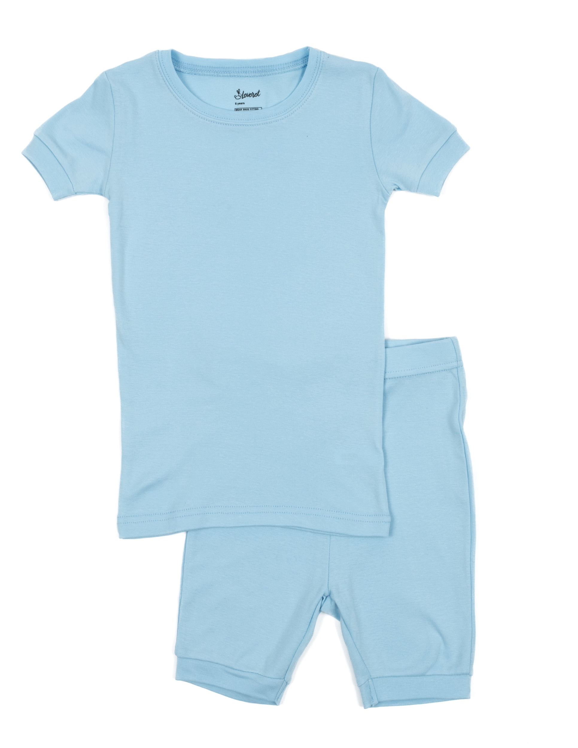 Leveret Kids Two Piece Cotton Short Pajamas Solid Light Blue 8 Year ...