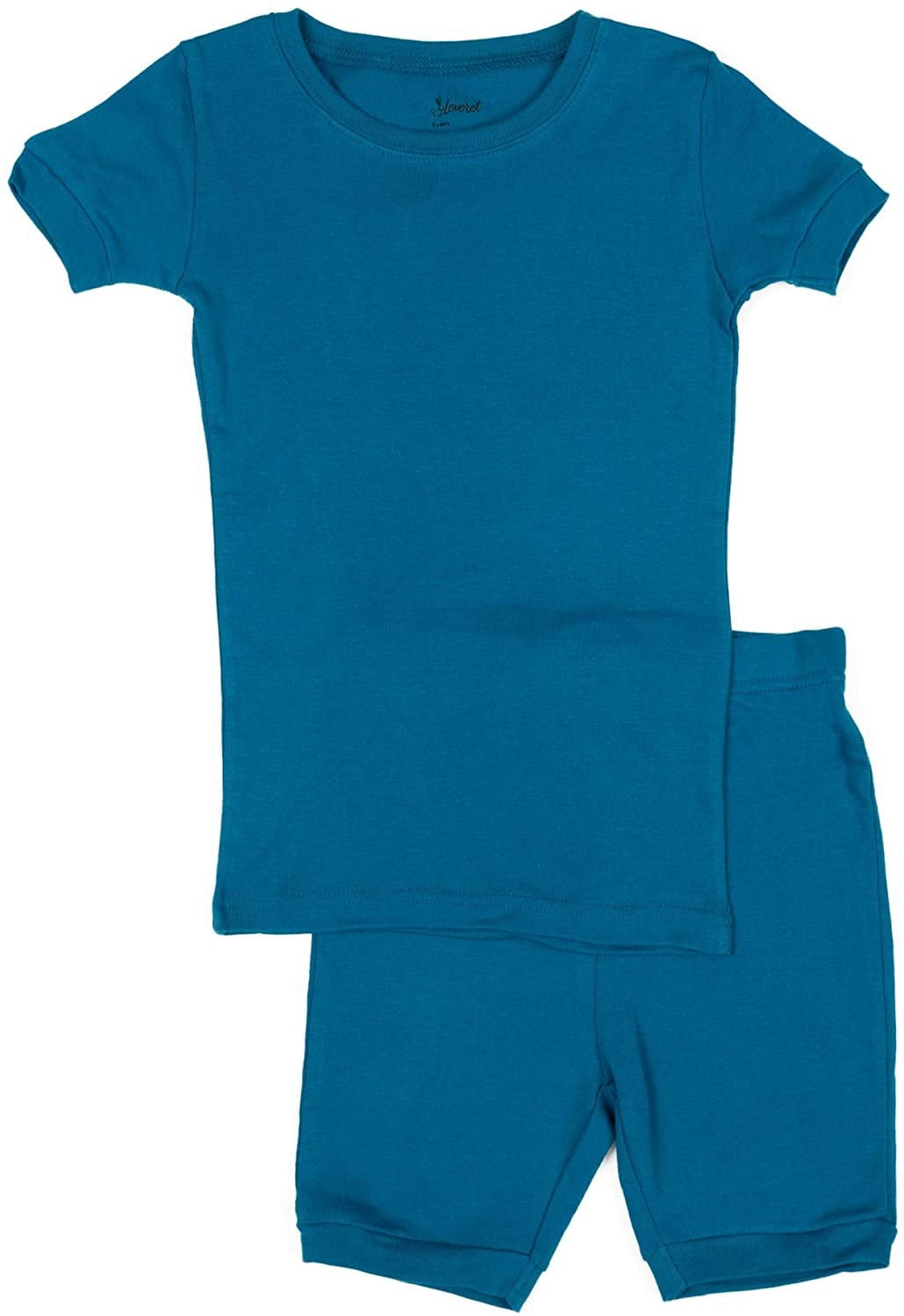 Leveret Kids Two Piece Cotton Short Pajamas Solid Teal Blue 3 Year ...