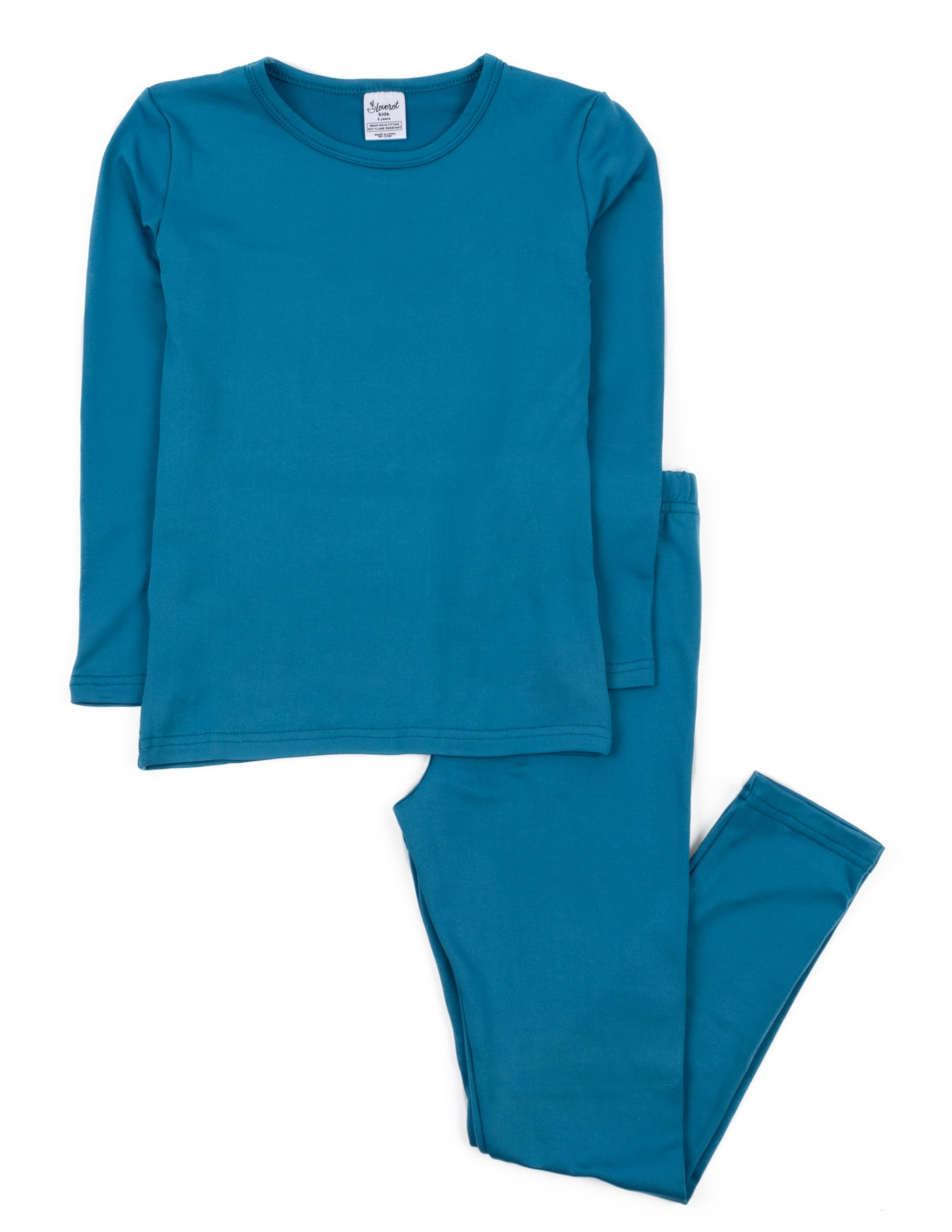 Leveret Kids Two Piece Cotton Thermal Pajamas Solid Teal Blue 8 Year ...