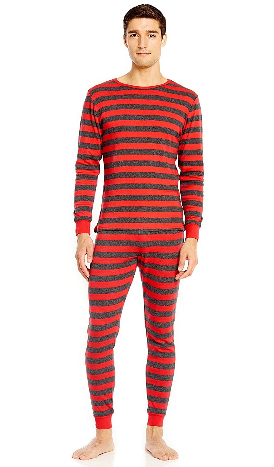 Leveret Mens Two Piece Cotton Pajamas Red & Grey Stripes XS - Walmart.com