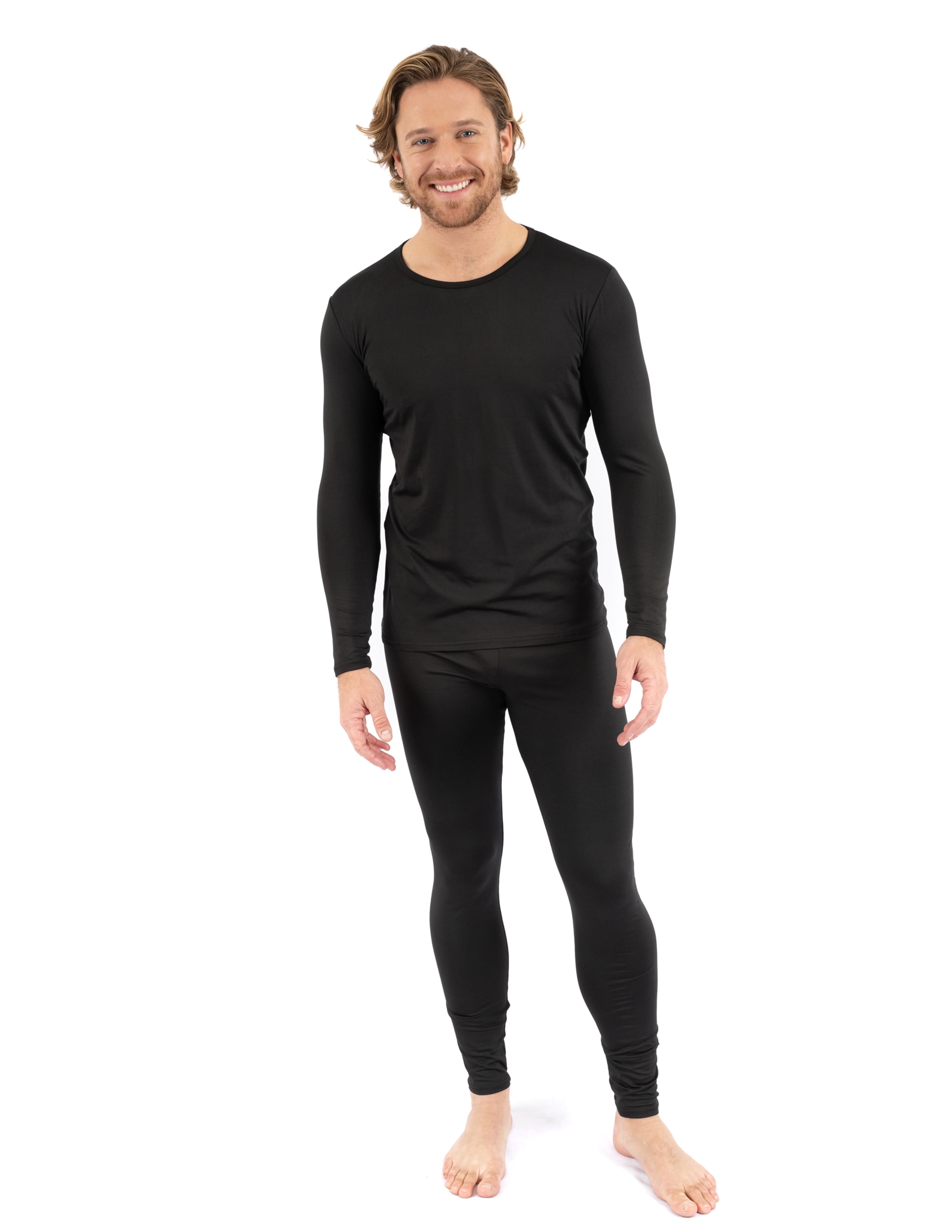 Leveret Mens Two Piece Thermal Pajamas Solid Black S - Walmart.com