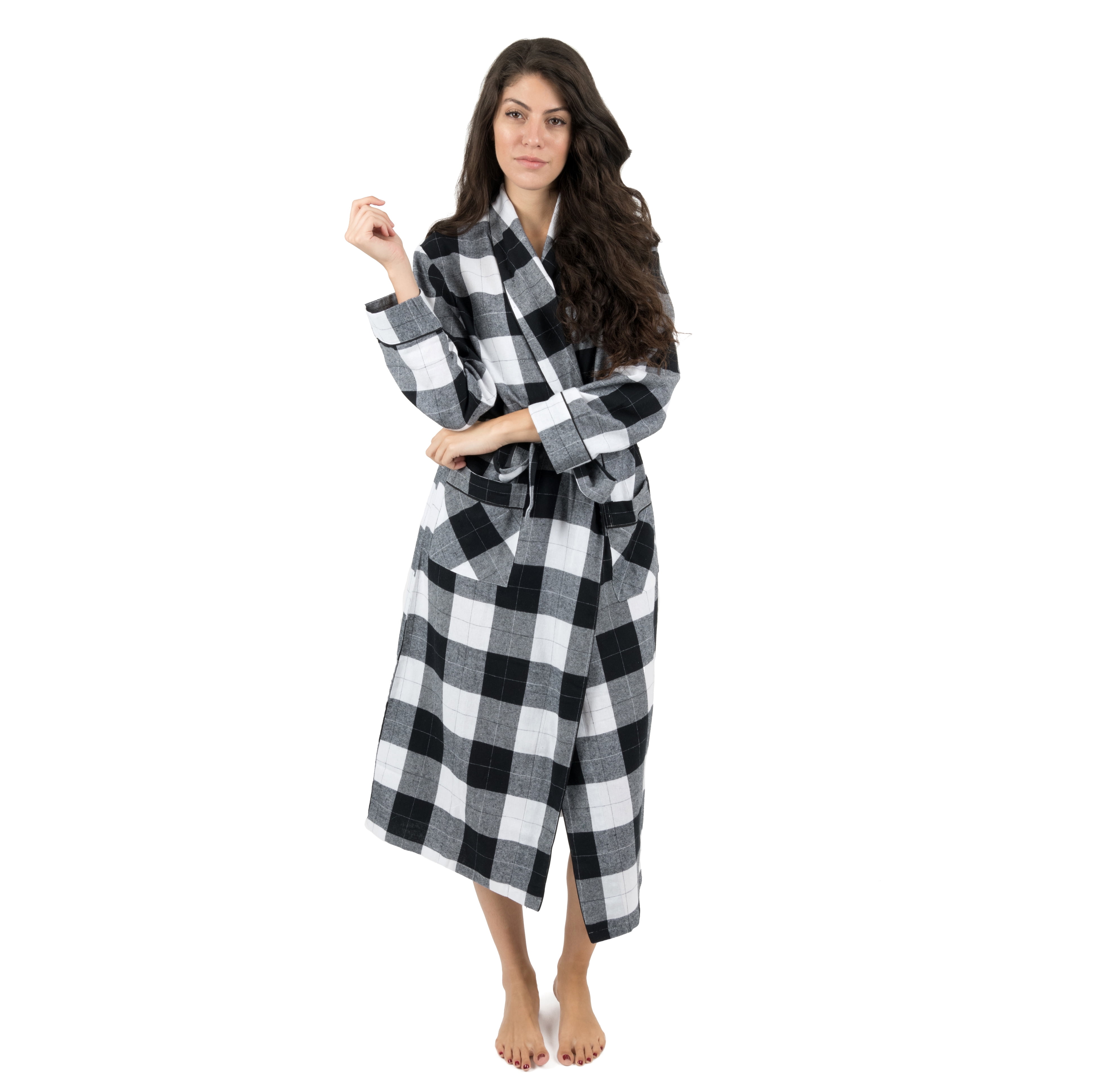 Leveret Womens Flannel Robe Plaid Black & White Plus Size 4XL - Walmart.com