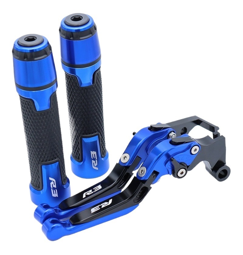 Levers and Grips Compatible with Yamaha YZF R3, Black and Blue ...