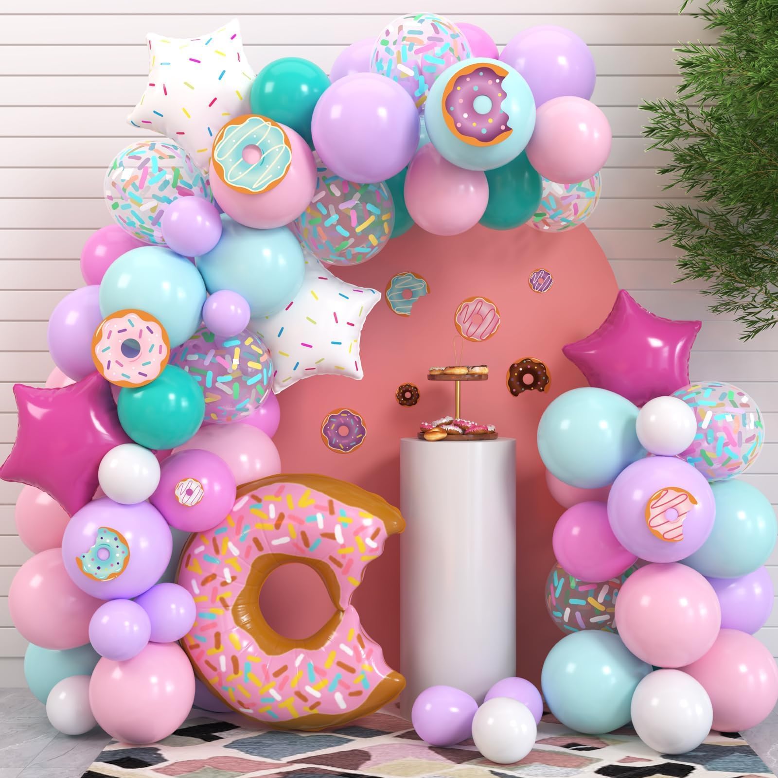 Levfla 100 PCS Donut Balloons Garland Pastel Decoration Kits Sprinkles Confetti Doughnut ...