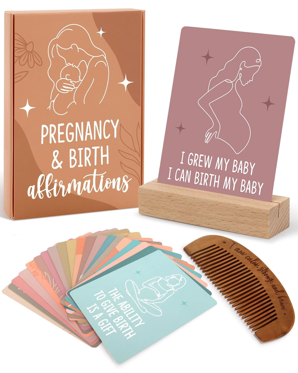 Levfla Pregnancy and Birth Affirmation Cards with Wooden Engraved Labor ...