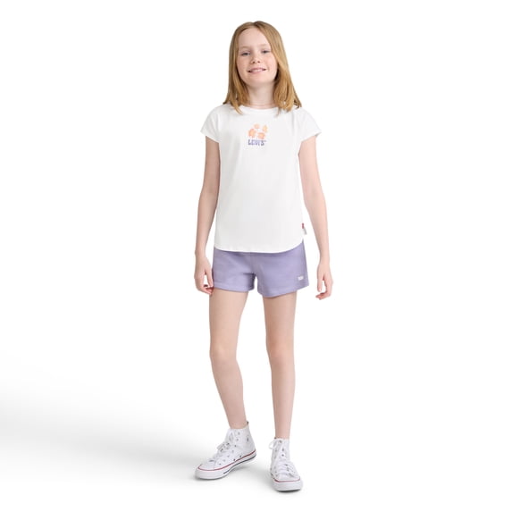 Levi Girls Raglan Short Sleeve Tee and Knit Short Set, Size 7-16 ...