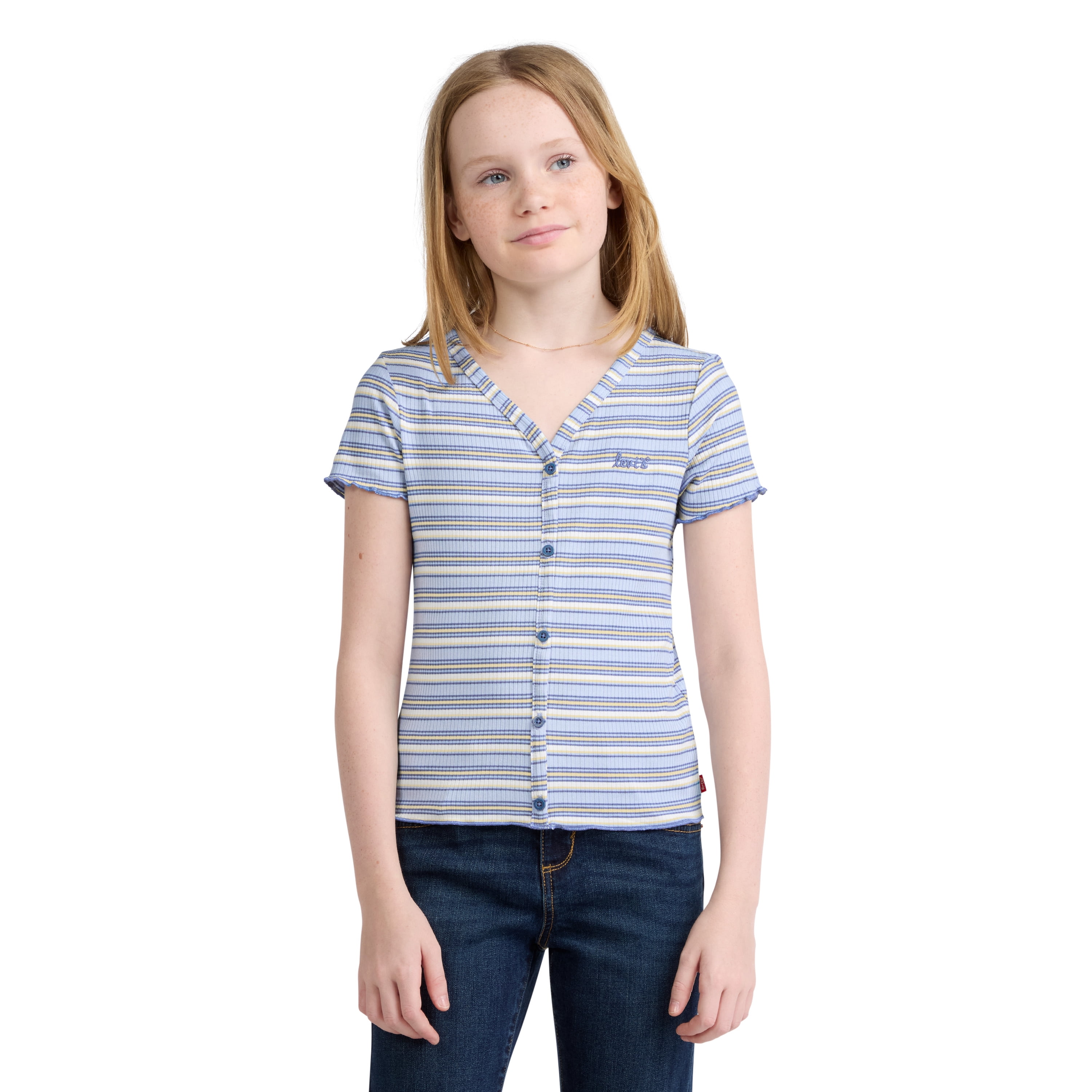 Levi Girls Short Sleeve Stripped Top, Sizes 4-16 - Walmart.com