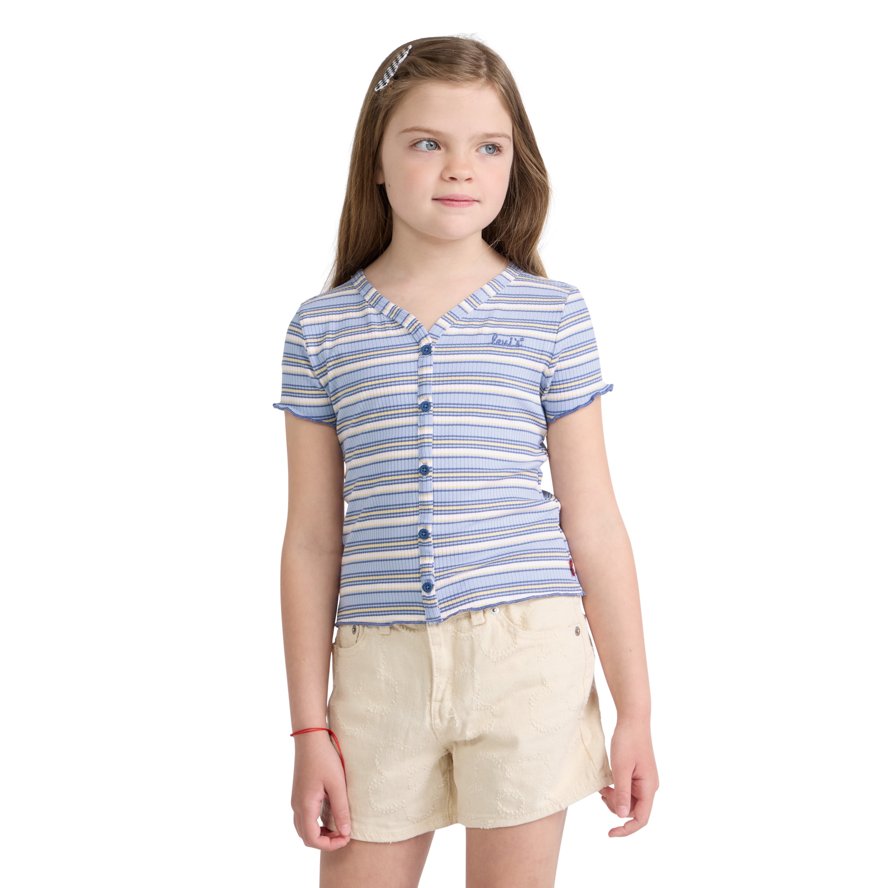 Levi Girls Short Sleeve Stripped Top, Sizes 4-16 - Walmart.com