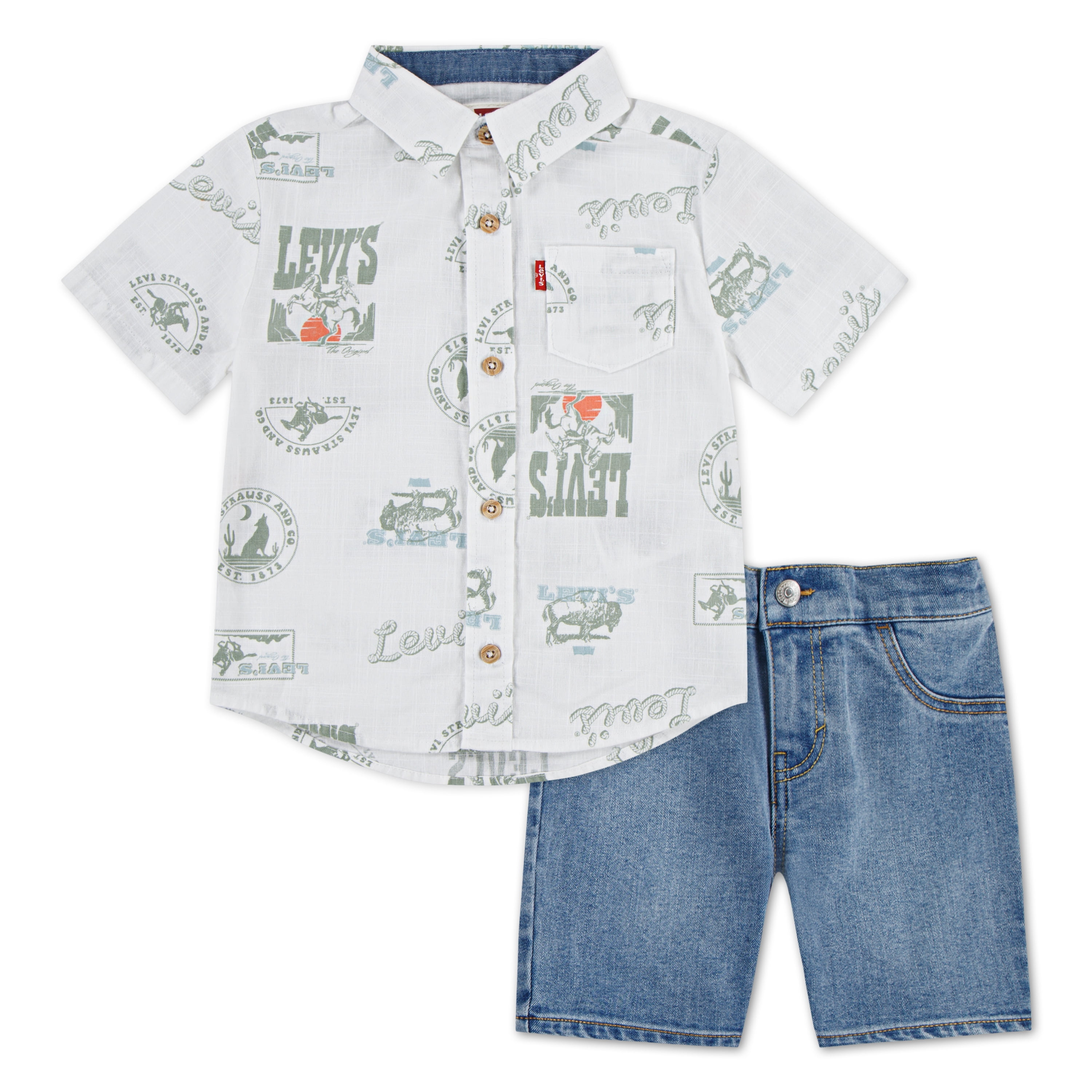 Levi's Toddler Boys Western Logo Print Shirt & Denim Short Set, Sizes ...