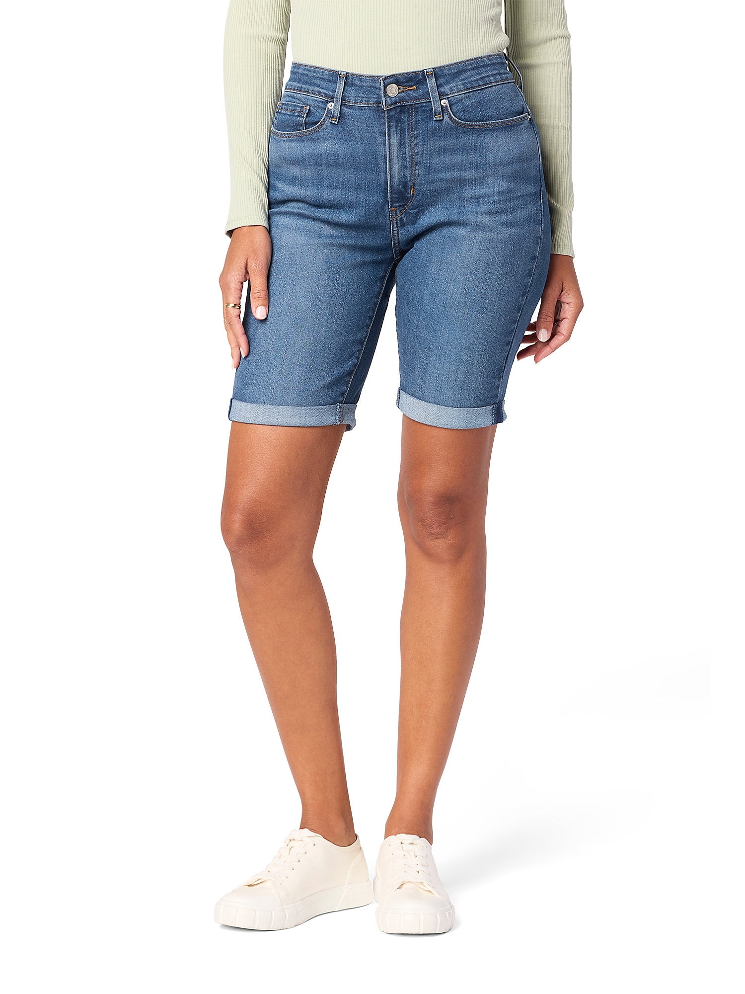 Levi Strauss Signature Women's Plus Bermuda Denim Stretch Shorts, Sizes ...