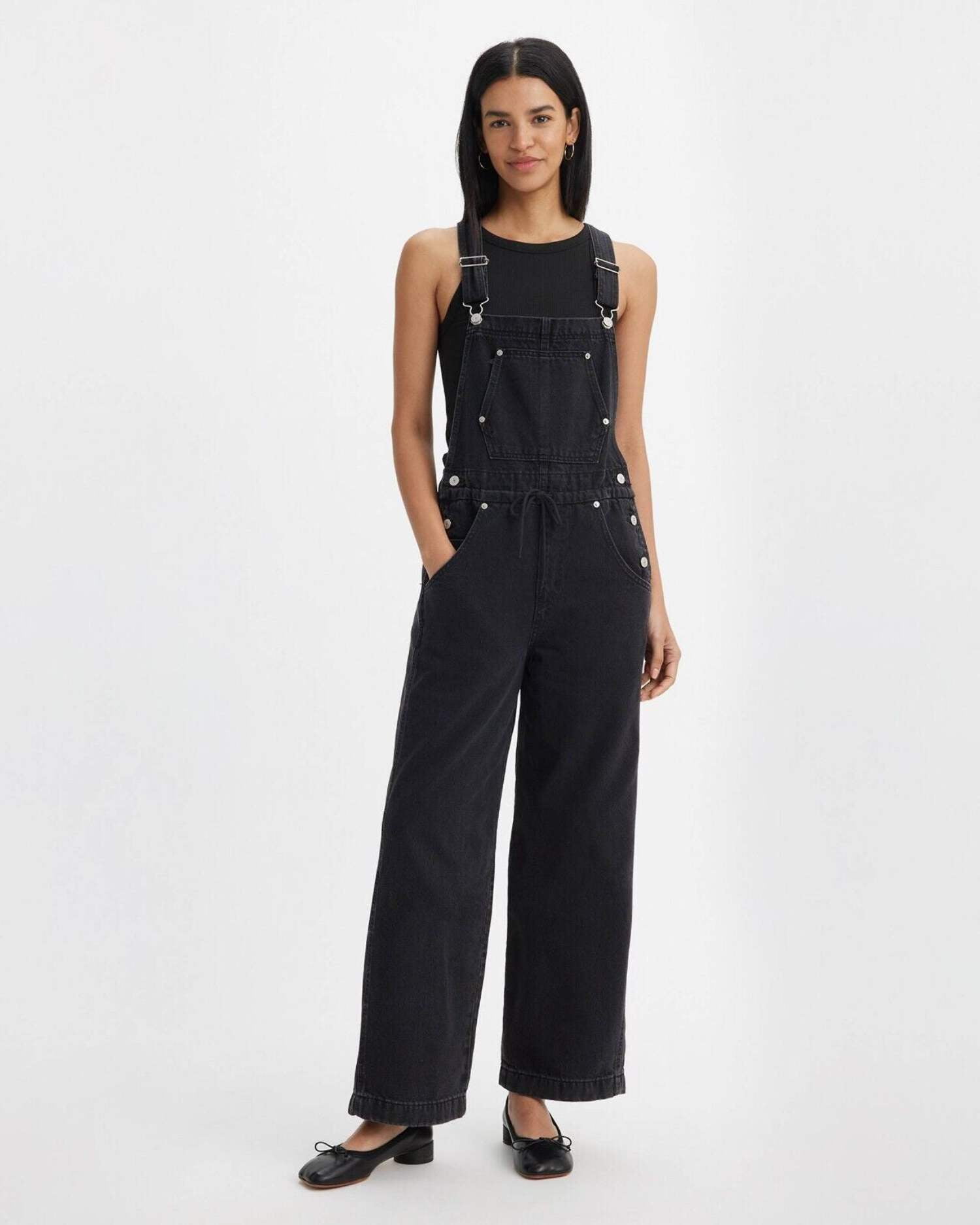 Levi's Apron Overall Women's XS Black Cotton Denim Loose Fit Straight ...