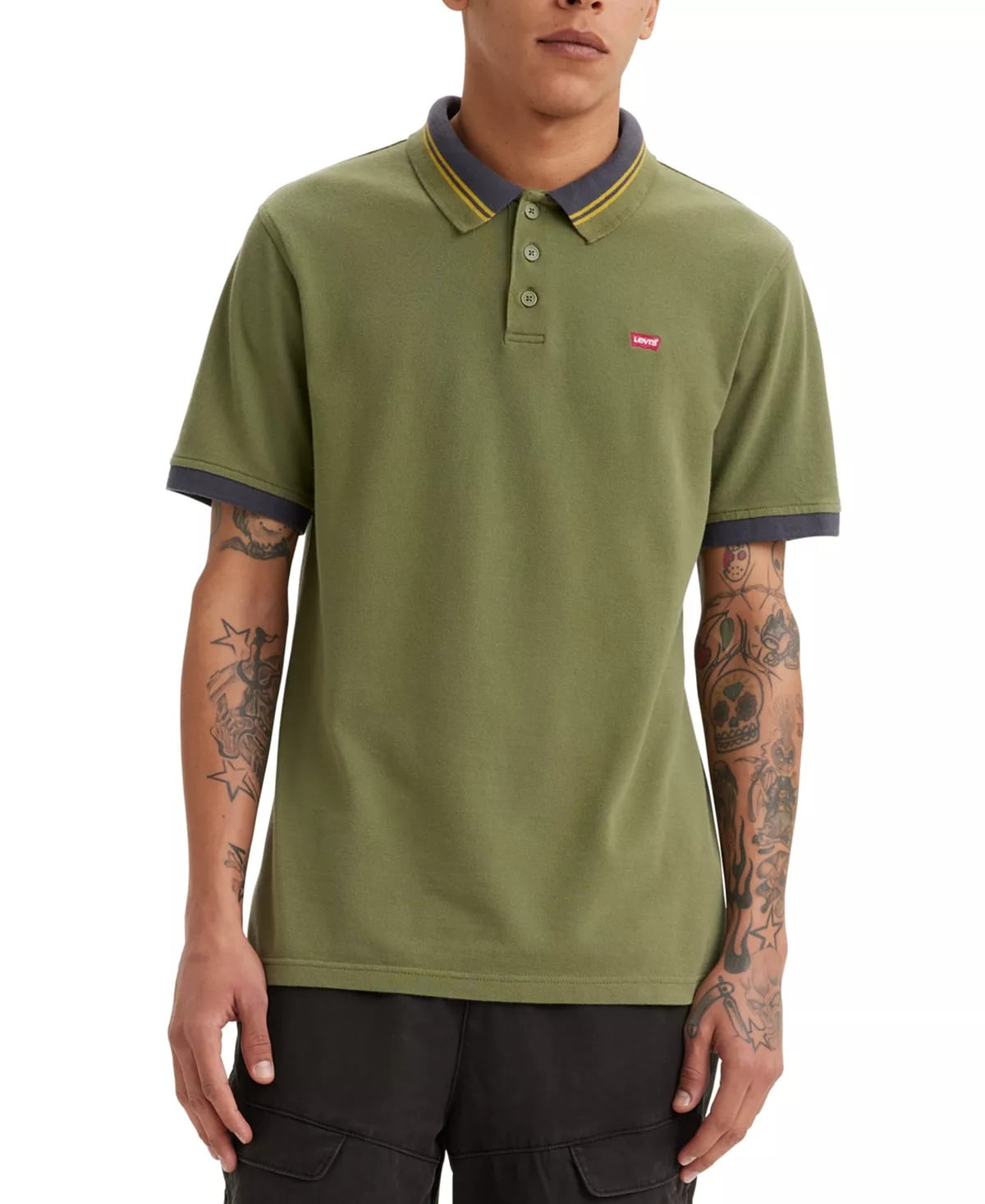 Levi's BEATNIK LODEN GREEN Men's Housemark Short Sleeve Mesh Polo Shirt ...
