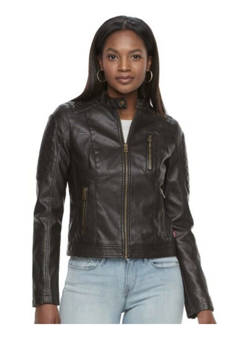 Levi's BROWN Women's Faux Leather Moto Racer Jacket, XS - Walmart.com