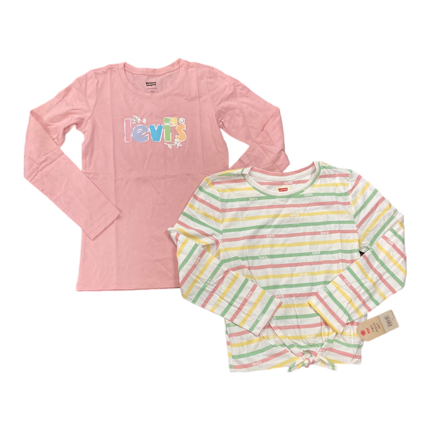 Levi's Girl's 2-Pack Long Sleeve Graphic Logo Print Crewneck Tee (Levi ...