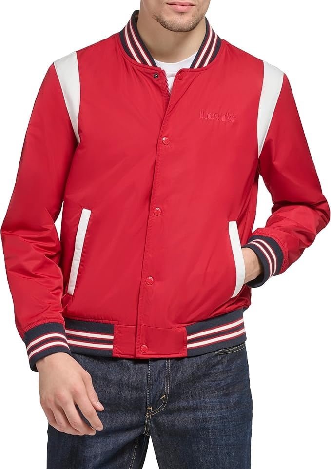 Levi's Men's Colorblock Varsity Bomber Jacket Size XXL Red/White Stand ...