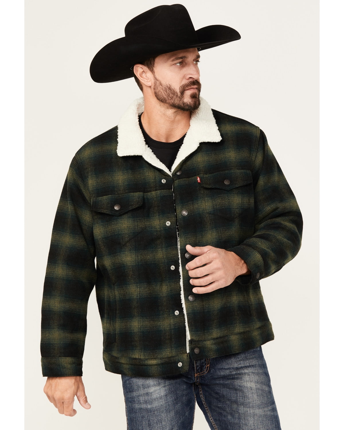 Levi's Men's Plaid Print Relaxed Sherpa Trucker Jacket - A6030-0003 XX ...