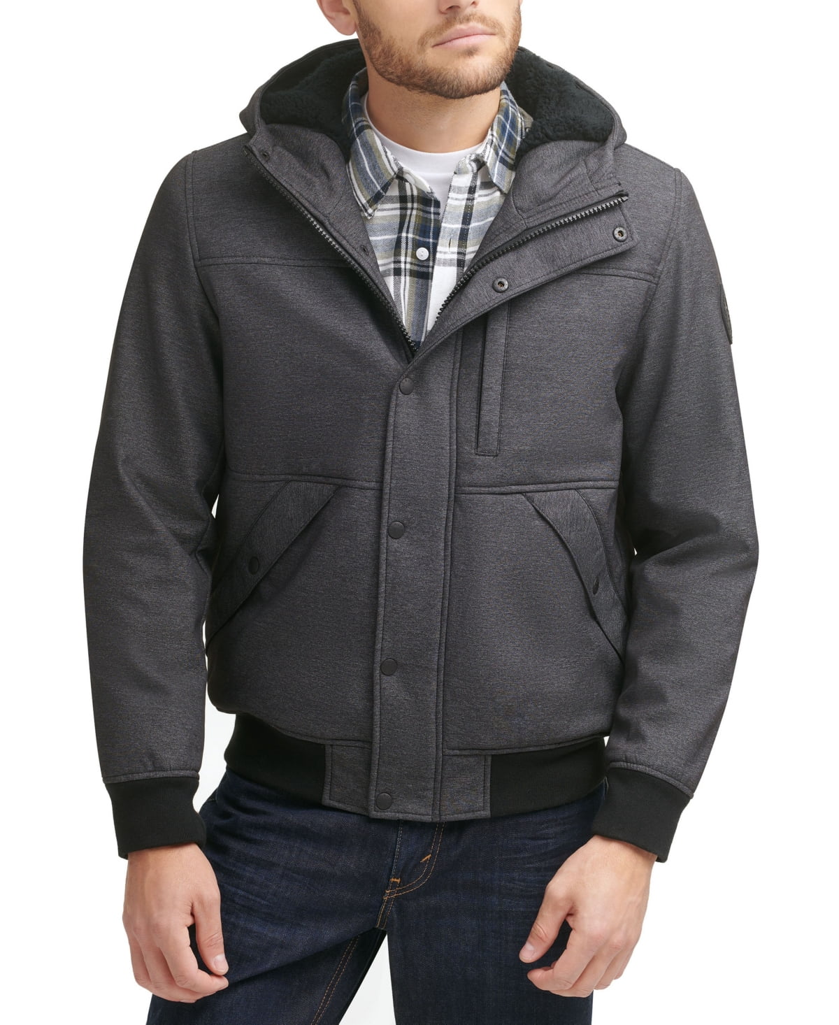 Levi's Mens Soft Shell Sherpa Lined Hoodie Bomber Grey Large - Walmart.com