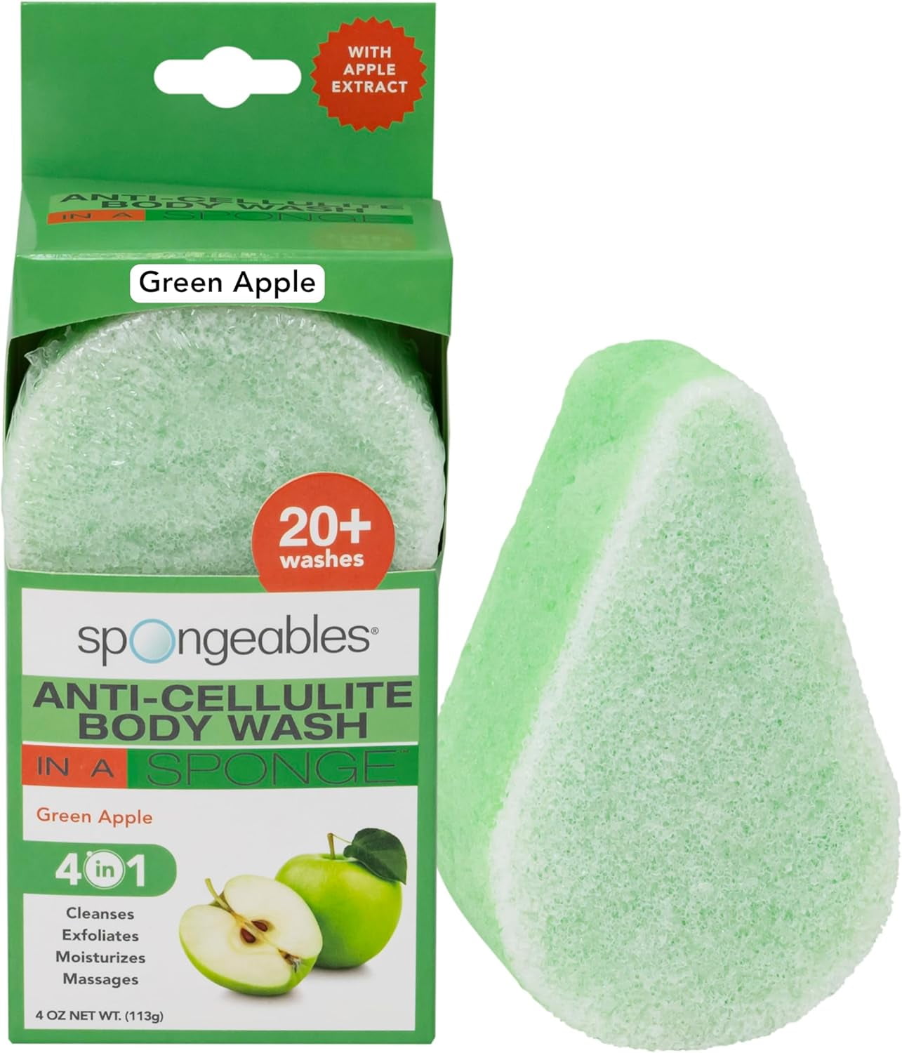 Spongeables Anti Cellulite Body Wash in a 20+ Wash Sponge, Apple, 1 ...