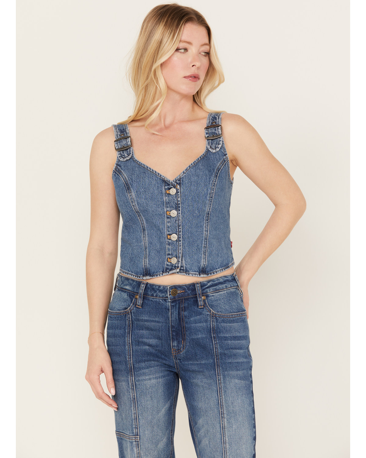 Levi's Women's Dark Wash Charlie Denim Crop Top Blue XX- US - Walmart.com