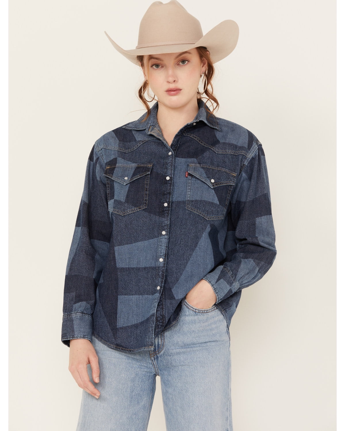 Levi's Women's Dylan Oversized Western Patchwork Print Long Sleeve ...