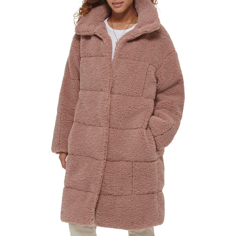Levi's Women's Long Length Patchwork Quilted Teddy Coat, Mauve, Medium ...