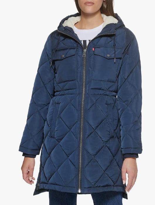 Levi's Women's Soft Sherpa Lined Diamond Quilted Long Parka Jacket ...