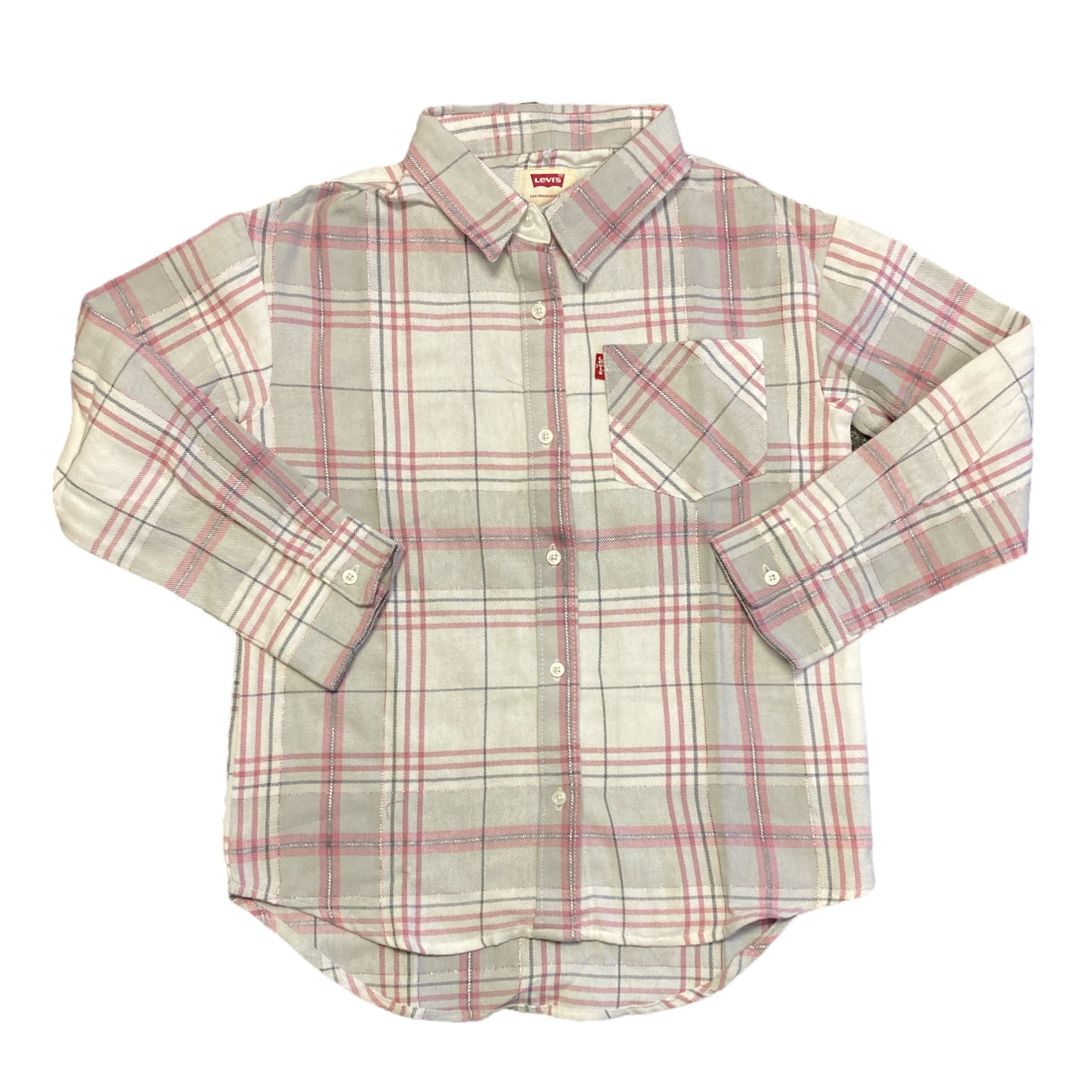 Levi's Youth Girl's Long Sleeve Button Up Classic Flannel Shirt (Pink ...