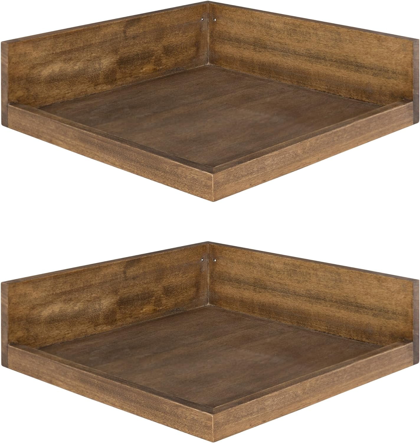 Levie Rustic Modern Floating Corner Wood Wall Shelves, 12 x 12 Inches ...