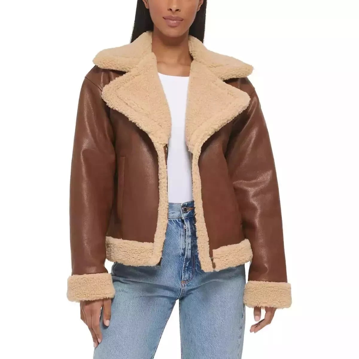 Levis Women's Sherpa Lined Faux Leather Bomber Jacket (Brown, L) - Walmart.com