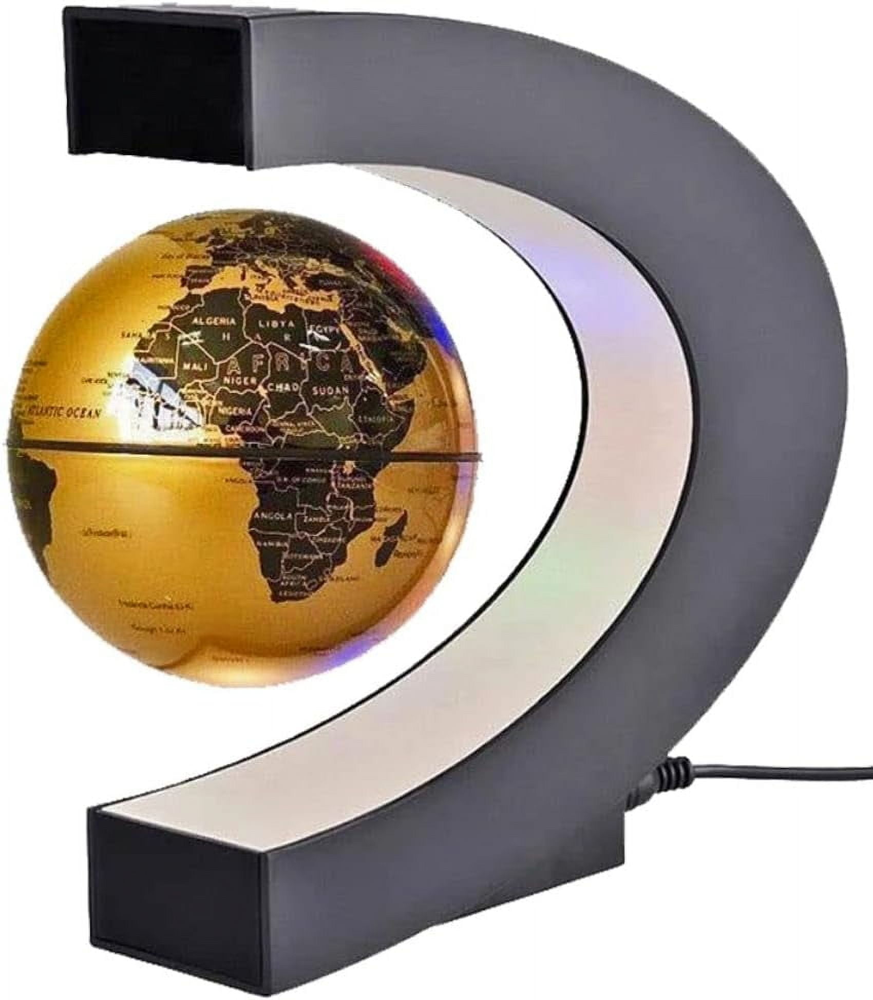 Levitation Gold Globe with LED Lights C Shape Magnetic Floating World ...
