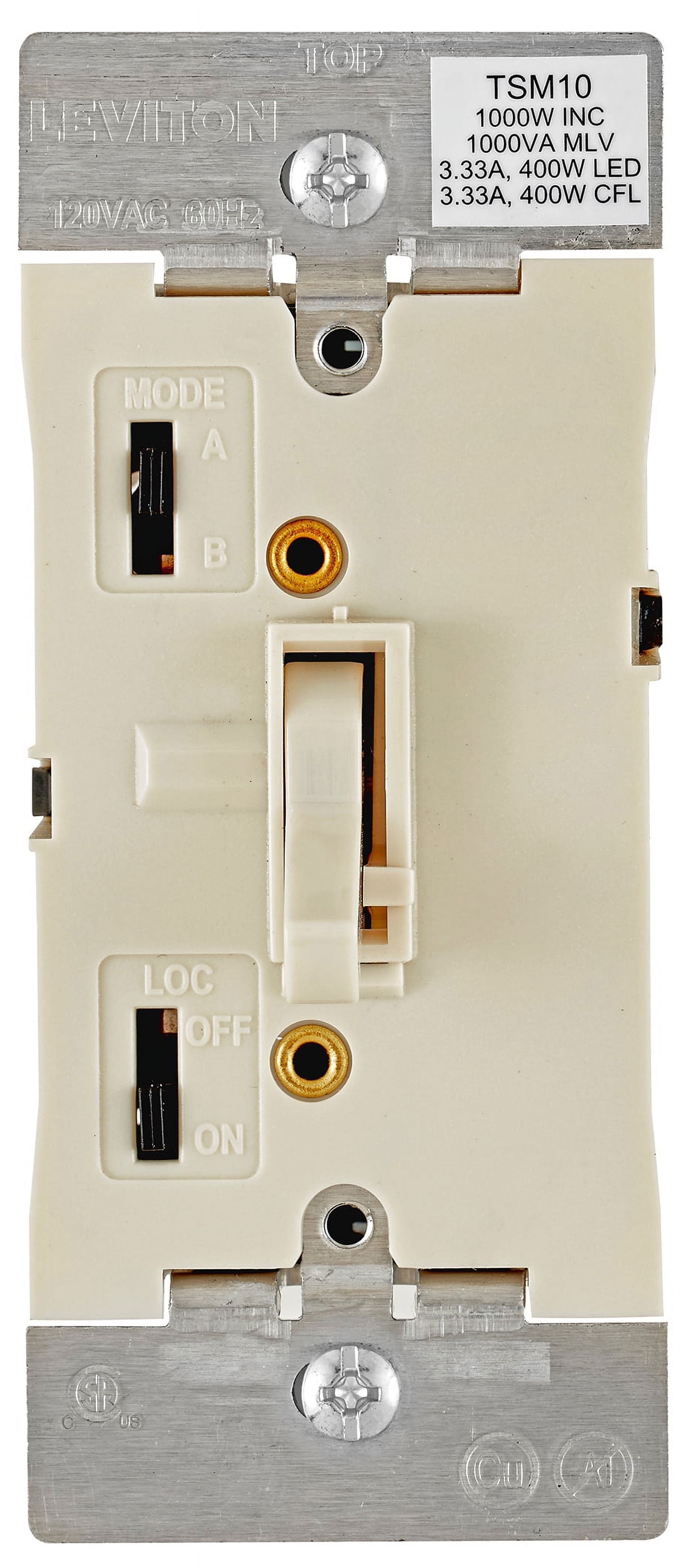Leviton 018-TSM10-1LT 120V Light Almond Toggle Slide LED, CFL ...