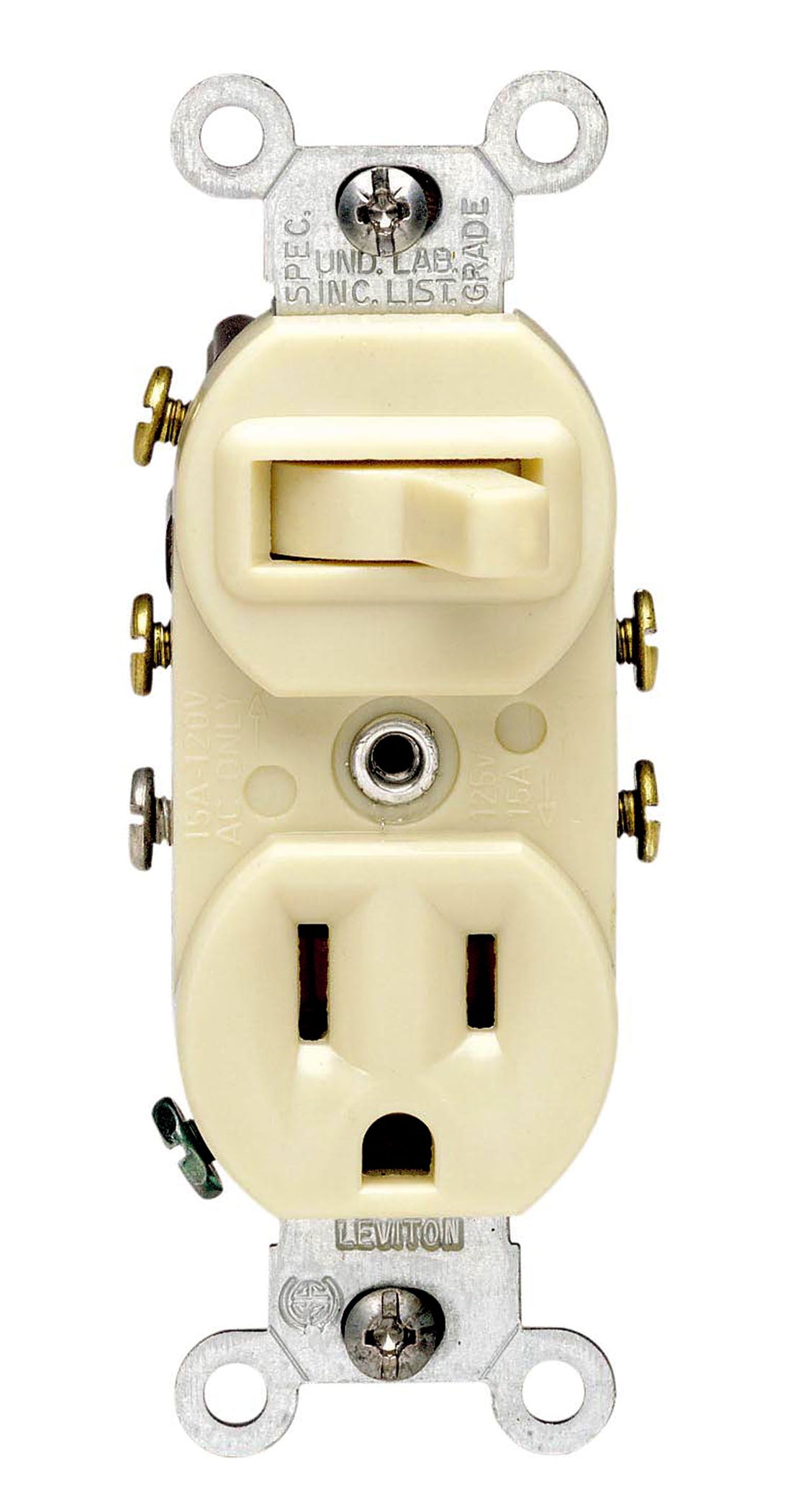 Leviton 031-05245-00I 120 Volt Ivory 3-Way Switch With Receptacle ...