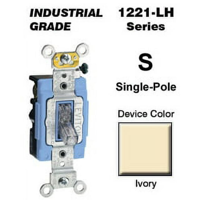 Leviton 1221-LHI 20 Amp Single-Pole Toggle Switch Industrial - Ivory ...