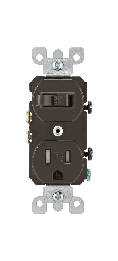 Leviton T5225 Combination Switch/Outlet 15 amps 120 V Brown 5-15R Brown ...