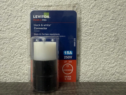 Leviton 15A - 250V Nema 6-15R Straight Blade Connector | Black & White ...
