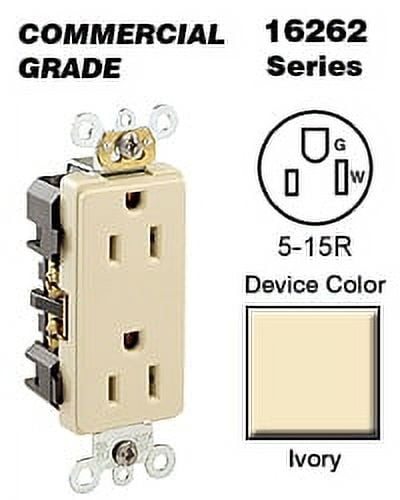 Leviton 16262-I Decora Duplex Receptacle Commercial Grade 5-15R 15A ...