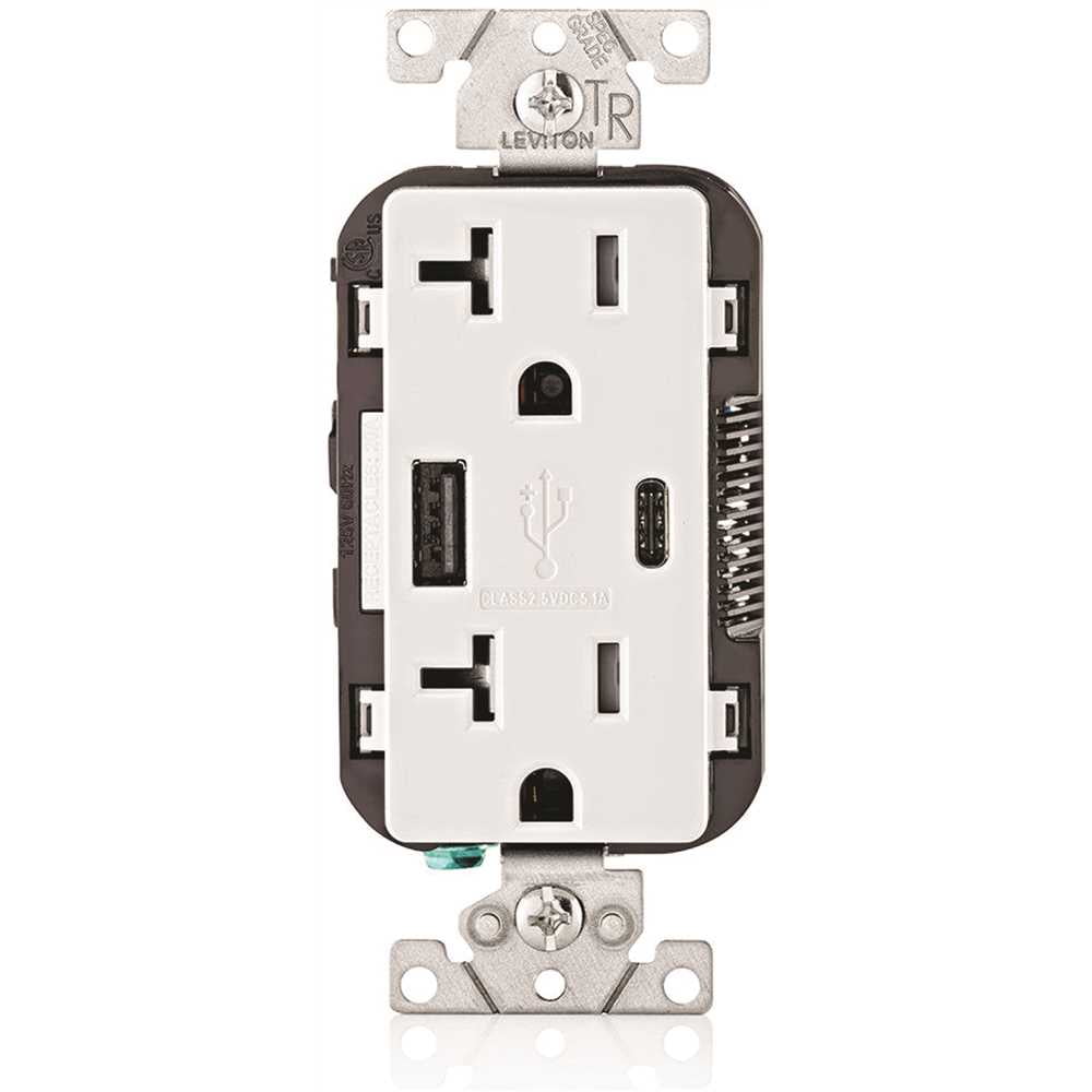 Leviton T5833-W 20 Amp Tamper Resistant Duplex Outlet with Type A and ...