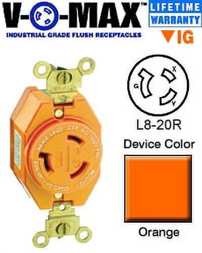 Leviton 2340-IG Orange NEMA L8-20R 20A 480V Isolated Ground Twist Lock ...