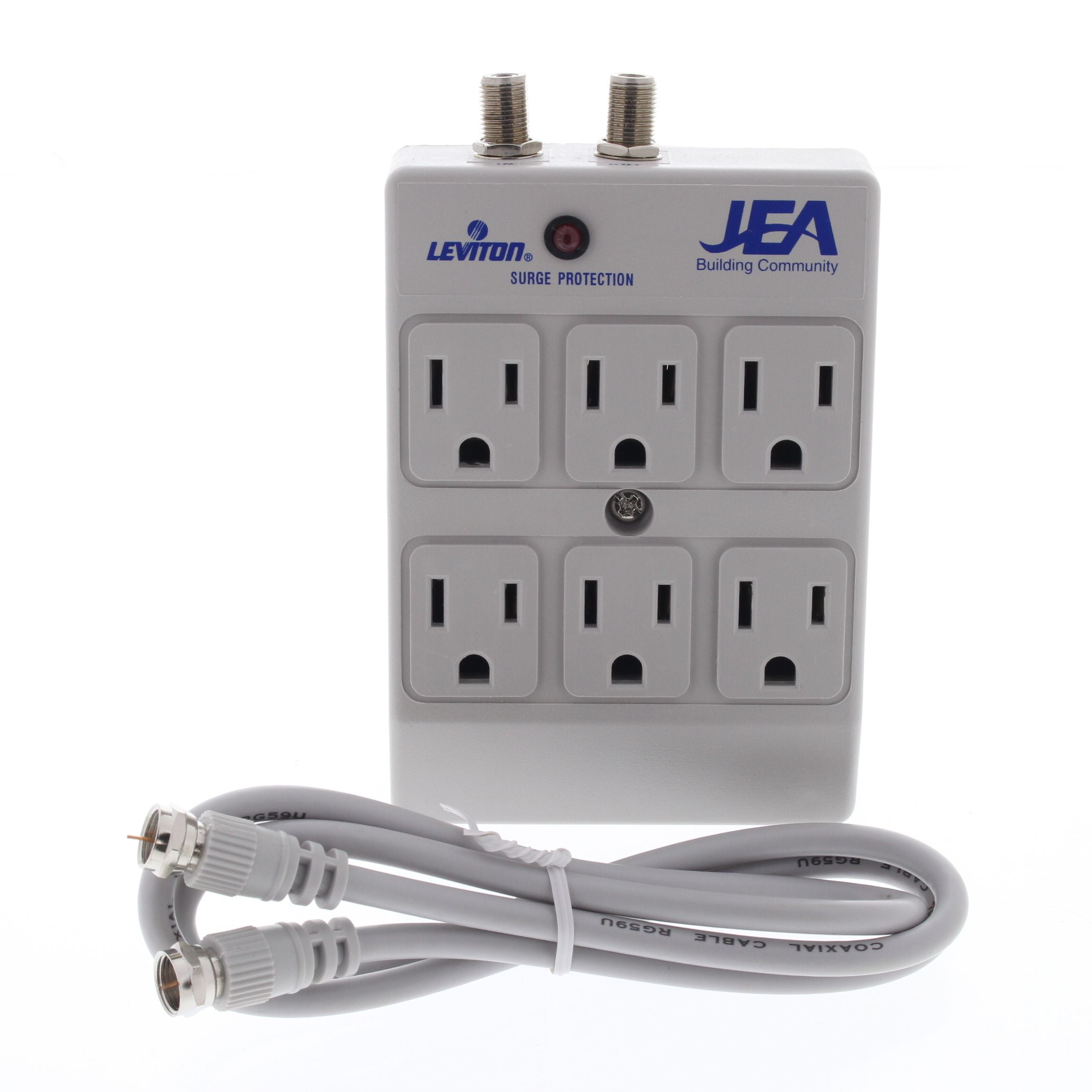 Leviton 4400-PC Gray 6-Outlet Surge Protector Receptacle Adapter with ...