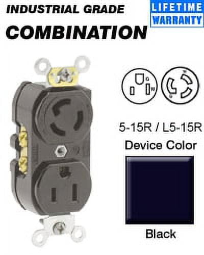 Leviton 4792 15 Amp, 125 Volt, Duplex Locking Receptacle, Industrial ...