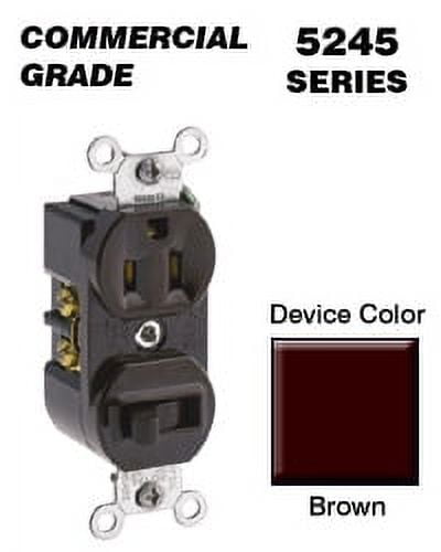 Leviton 5245 15 Amp, 120 Volt, Duplex Style 3-Way AC Combination Switch/ Receptacle, Commercial ...