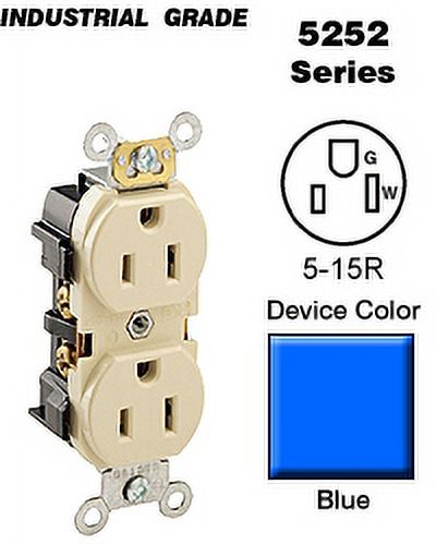 Leviton 5252-BU Duplex Receptacle Industrial Grade 5-15R 15A 125V BandS ...