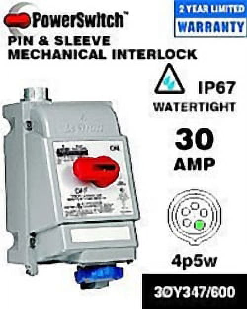 Leviton 530MI5W 30 Amp 347/600 Volt 3PY Pin & Sleeve Mechanical ...