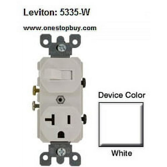 Leviton 5335-W Duplex Combo Switch/Receptacle Single-Pole/5-20R 20A ...