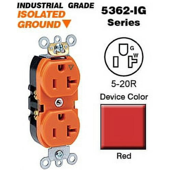 Leviton 5362-IGR Duplex Receptacle Isolated Ground Industrial Grade 5 ...