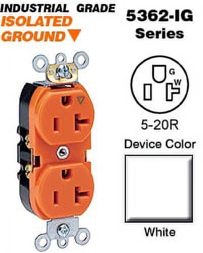 Leviton 5362-IGW Duplex Receptacle Isolated Ground Industrial Grade 5 ...