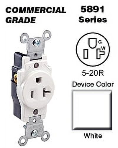 Leviton 5891-W 20A 125V Narrow Body Single Receptacle Straight Blade ...