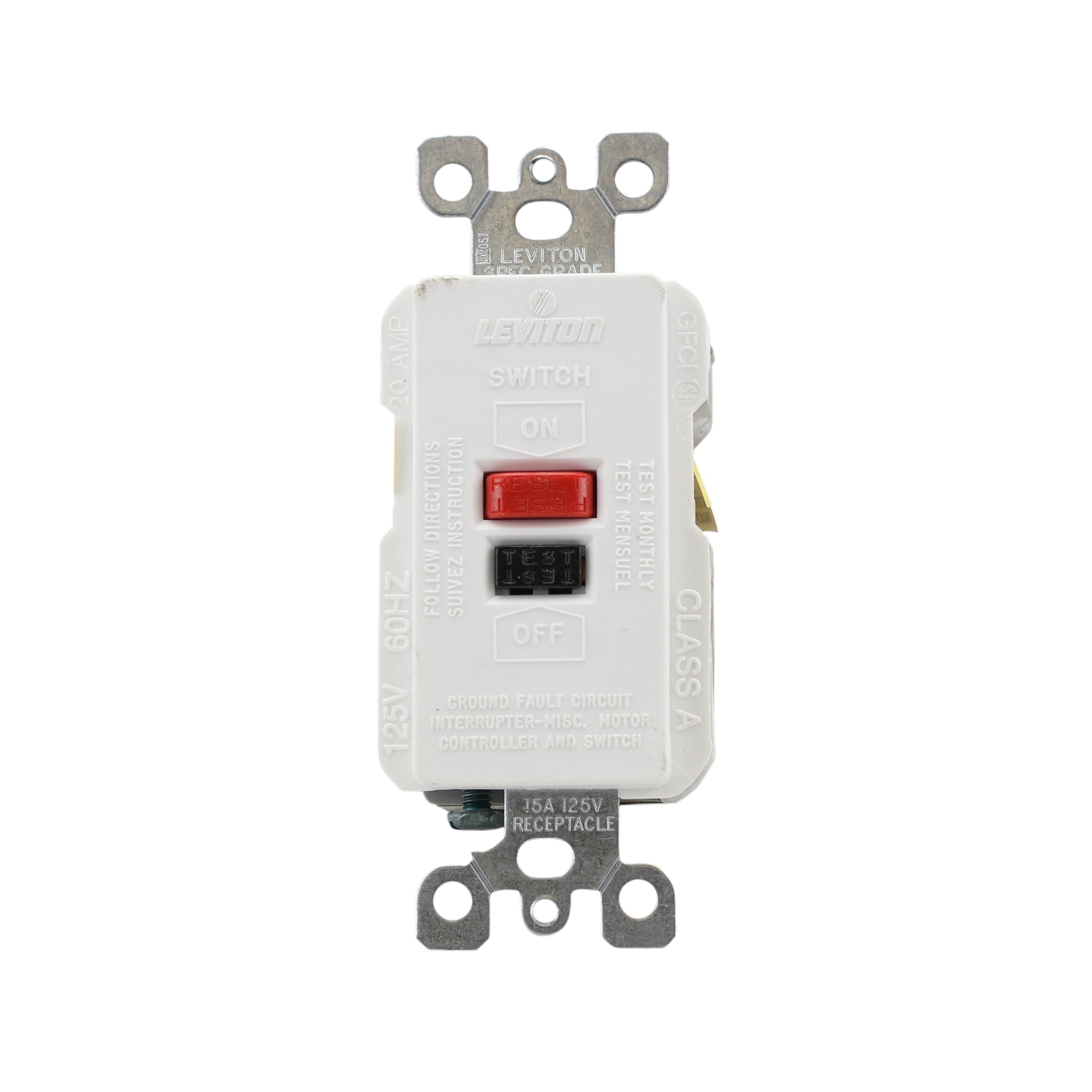 Leviton 6490-W GFCI Faceless Switch Rated Receptacle 20A 125VAC Feed ...
