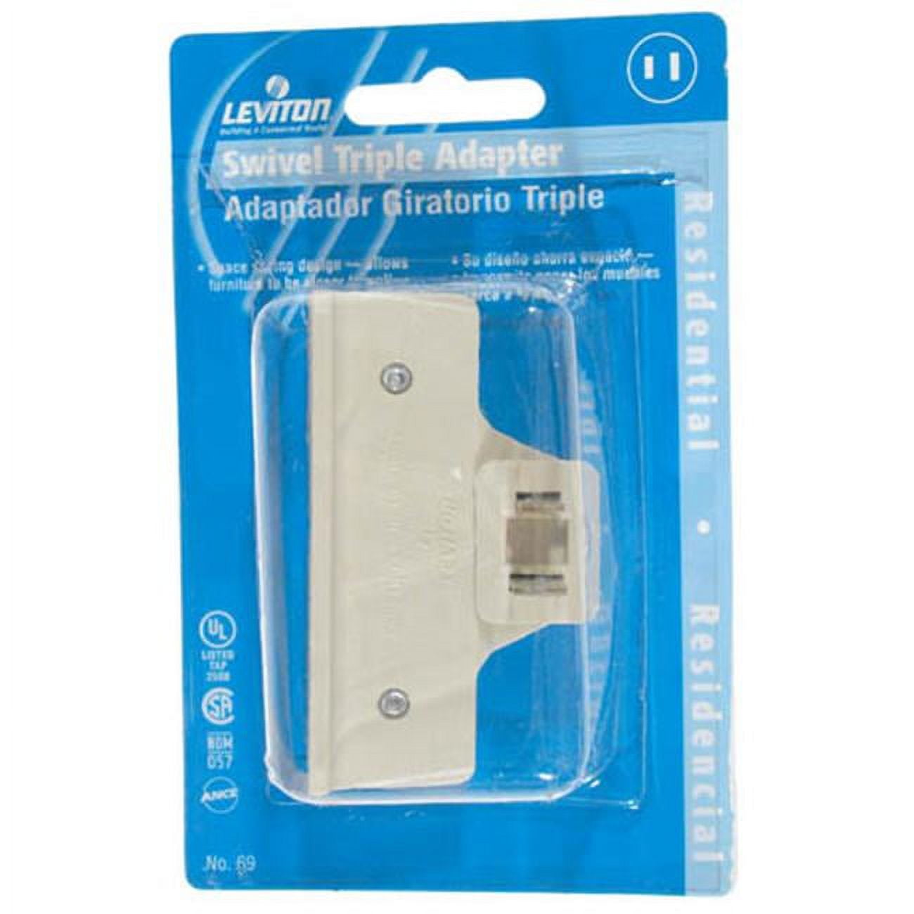 Leviton 69-I-15 Amp, 125 Volt, Triple Outlet Swivel Adapter, Ivory ...